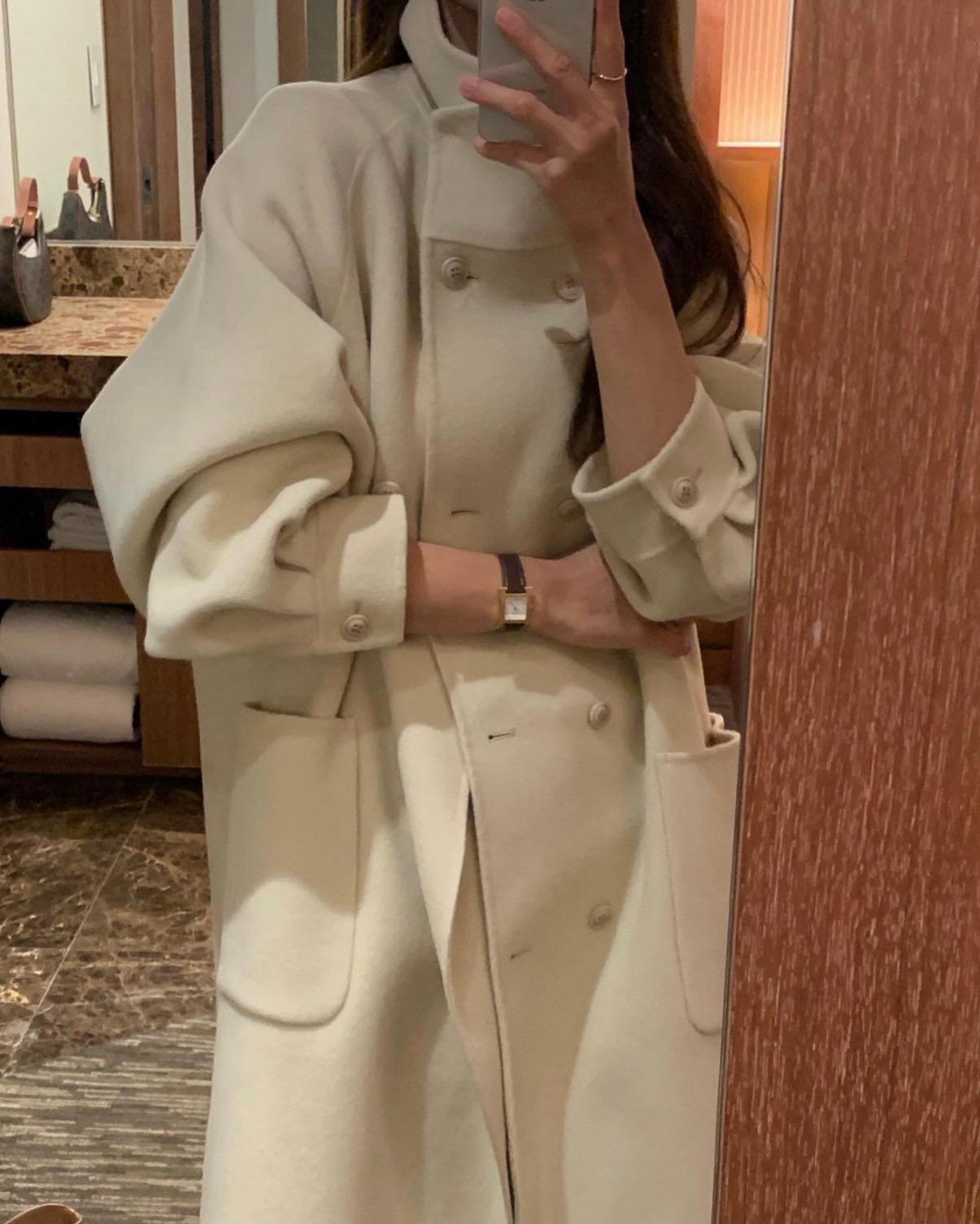 버베인 마레 하이넥 핸드메이드 코트 피치울 더블 롱 ct (2col)