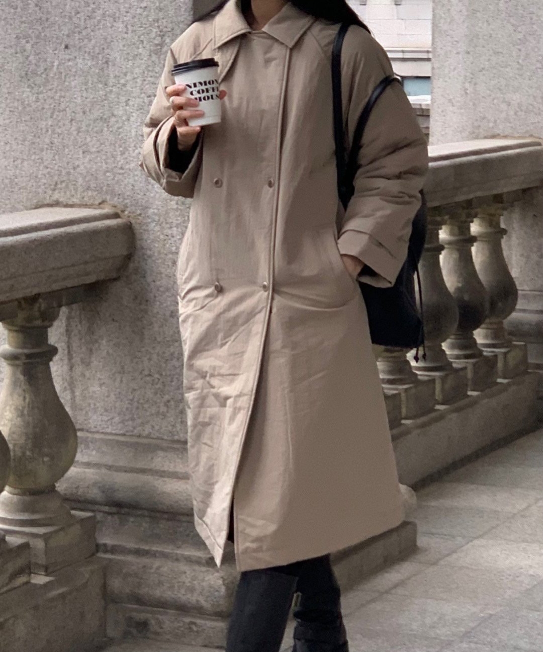 매니모니 [검 당일]런던 트렌치 코트-하이넥 카라 더블 레글런 롱 패딩 ct 2col