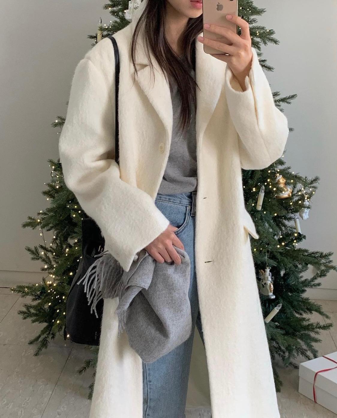 나우어데이즈 jinsim 진심 스노위 코트 알파카 울 카라 싱글 롱 ct (2col)