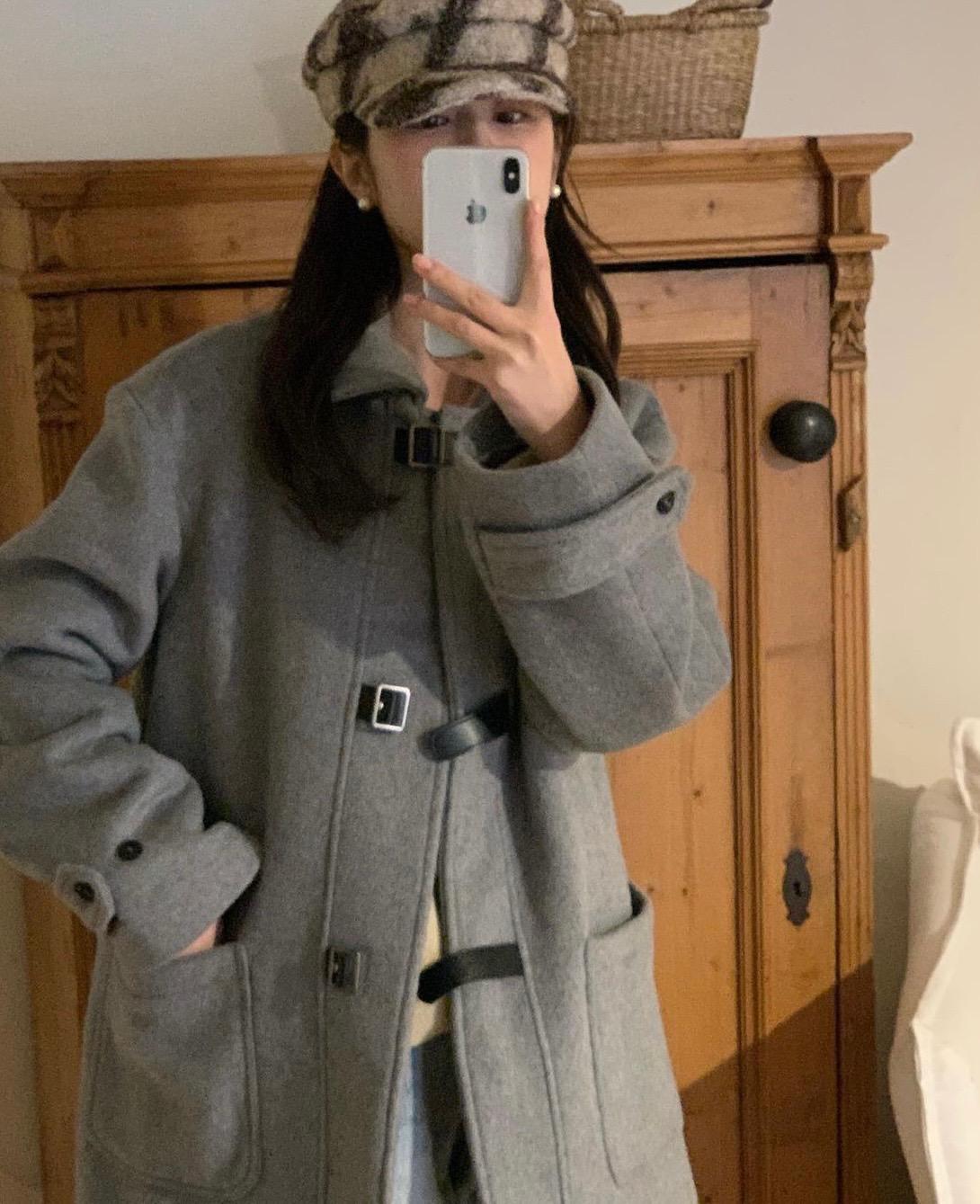 나우어데이즈 [SALE] 당일 / objet 오브제 벨티드 울 코트 포켓 카라 싱글 하프 ct (2col)