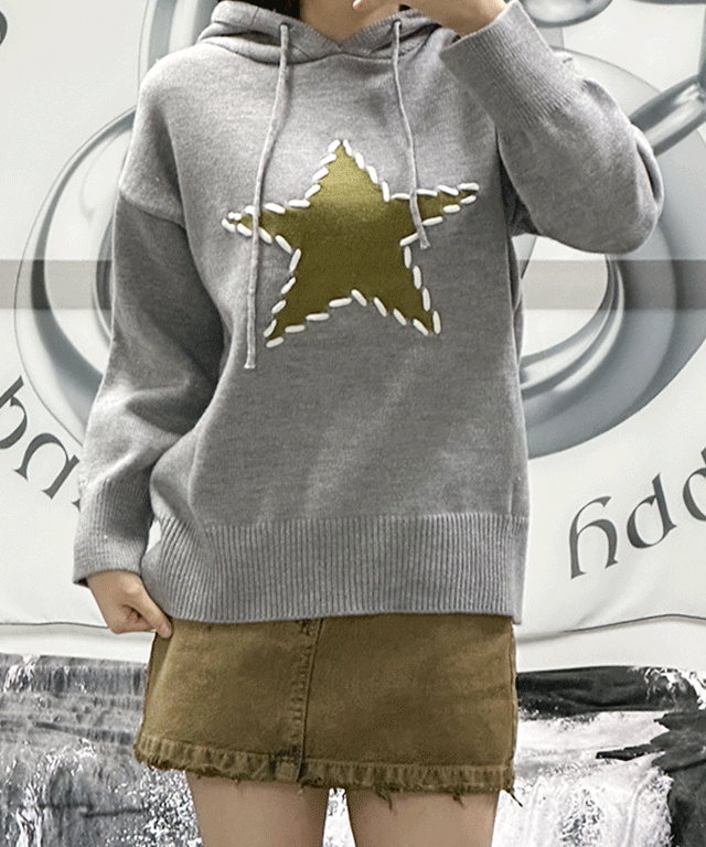 (2col) y2k 별 스타 스티치 니트 후드티