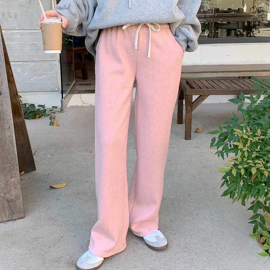 아더먼데이 후끈후끈🔥골지면 융기모 따뜻데일리 와이드 밴딩팬츠 여자겨울팬츠 와이드핏 두꺼운 기모팬츠 캠핑룩