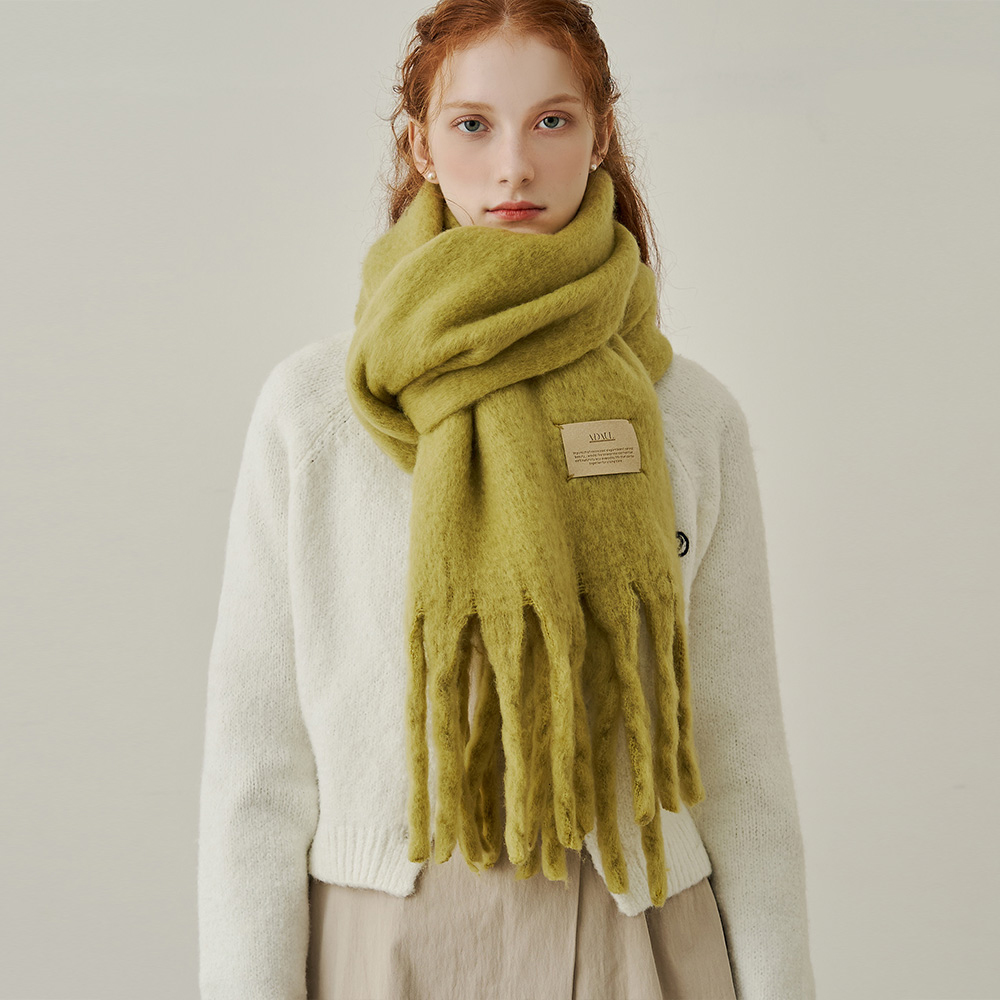 어다울 Simple patch wool long muffler - olive