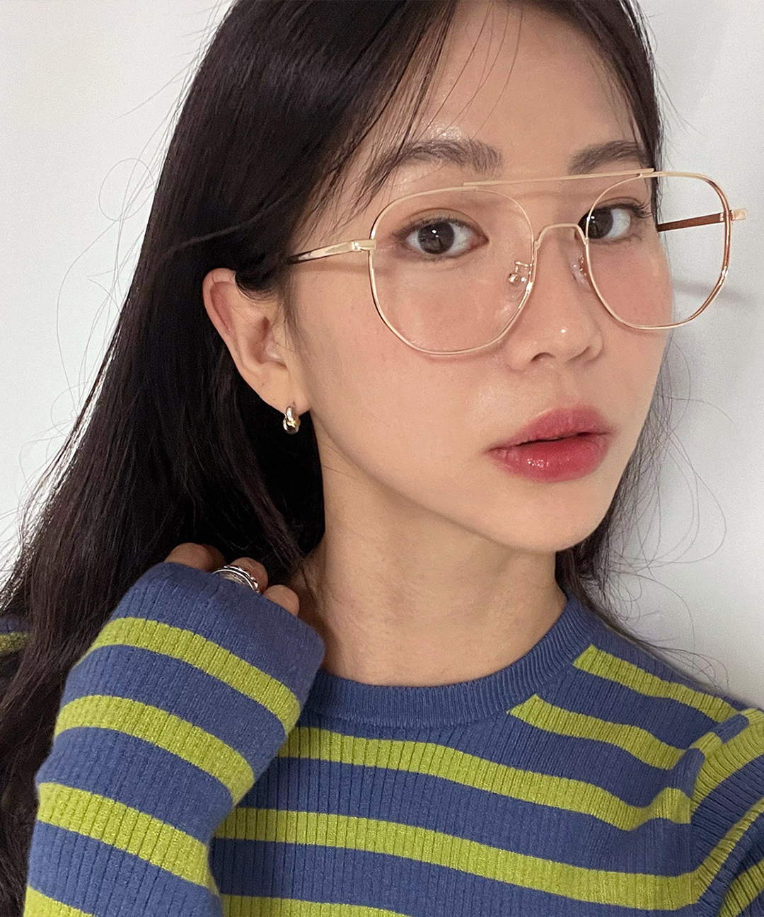 아이러브 y2k 투브릿지 메탈 안경 육각 보잉 안경테 (4color) 레트 5245