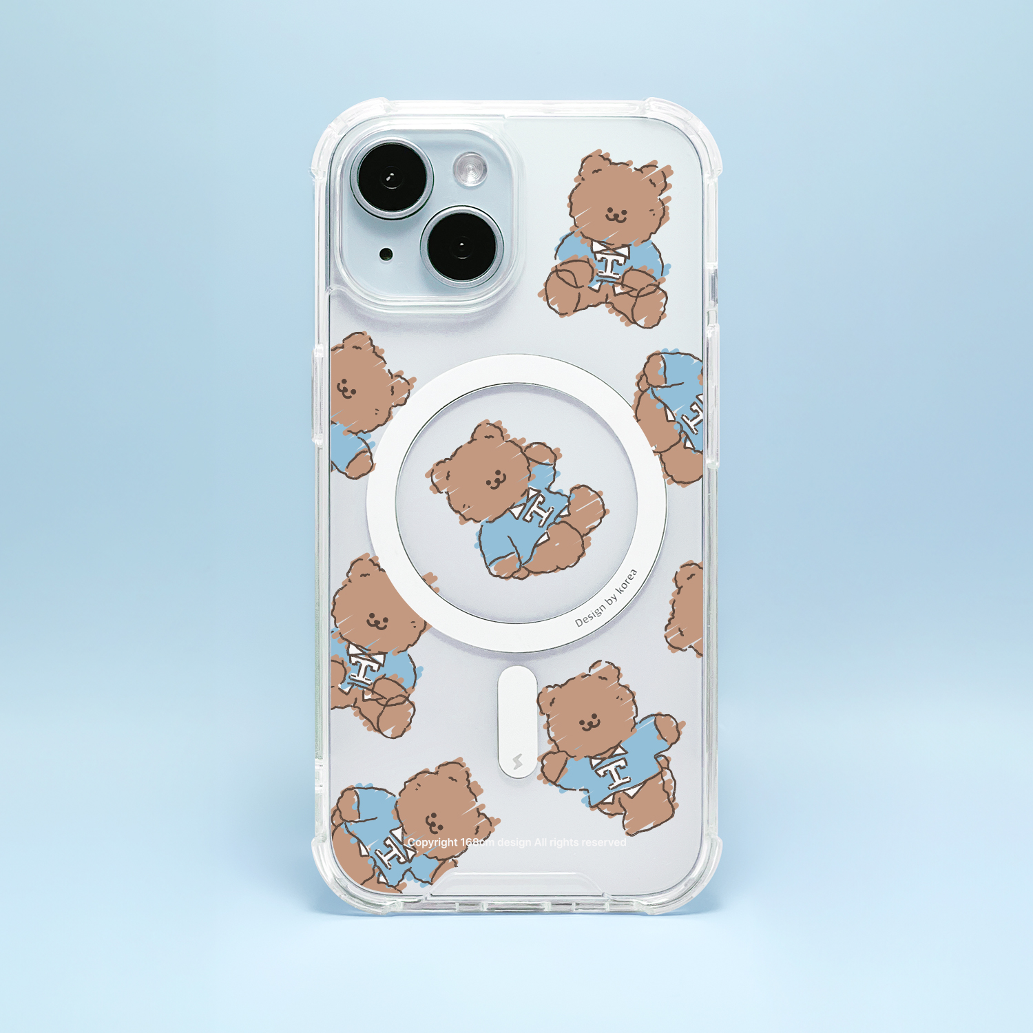168cm케이스 초자력 맥세이프 곰찌 스케치 블루 마그네틱 투명 범퍼 케이스 커플 하드 젤리 선물 실리콘 아이폰 12