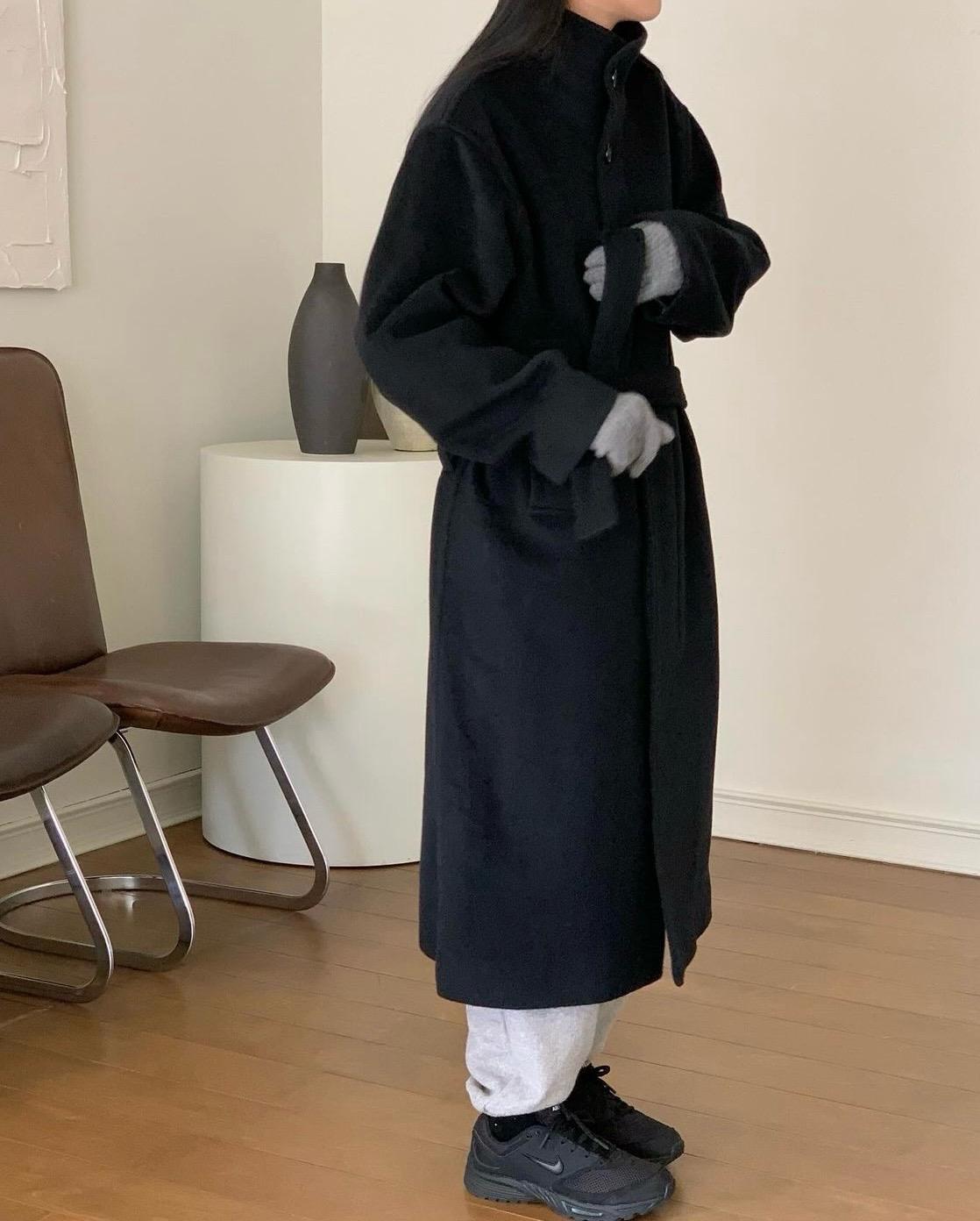 나우어데이즈 오브젝트 하이넥 캐시미어 코트 울 스트랩 싱글 롱 ct (2col)