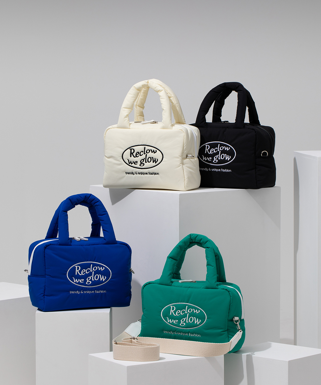 리끌로우 폭닥폭닥 데일리 사각 크로스 숄더 백 가방 cloud padding bag 4컬러 택1 ( BLACK / GREEN / BLUE / WHITE )