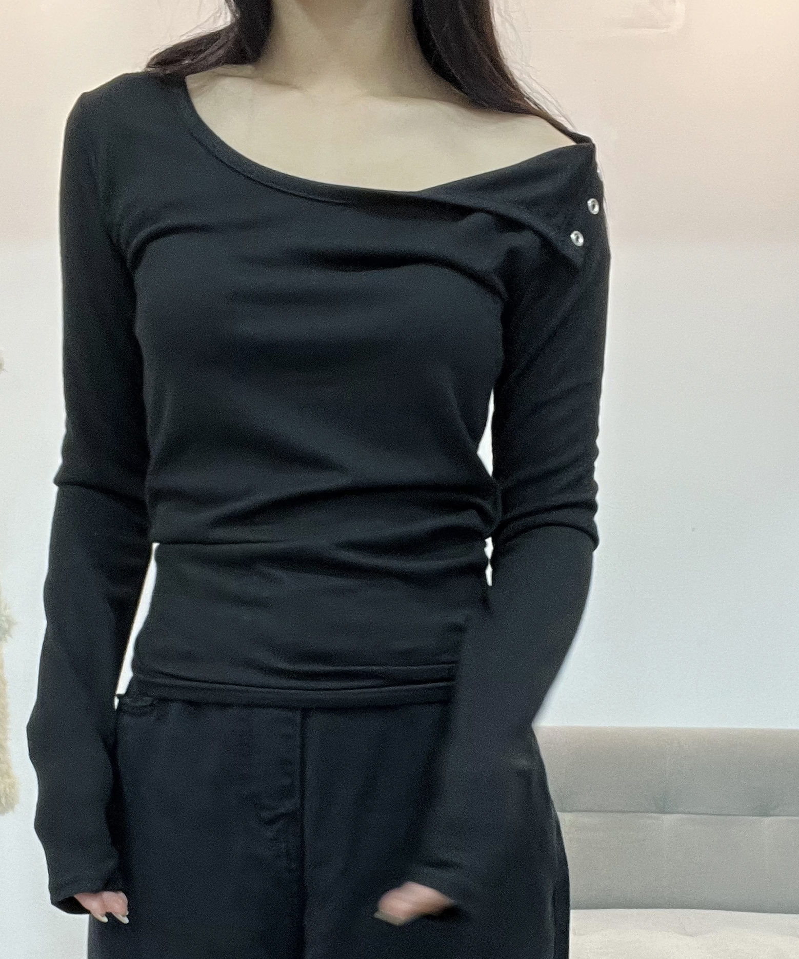 유이 shoulder snap tee (3color)