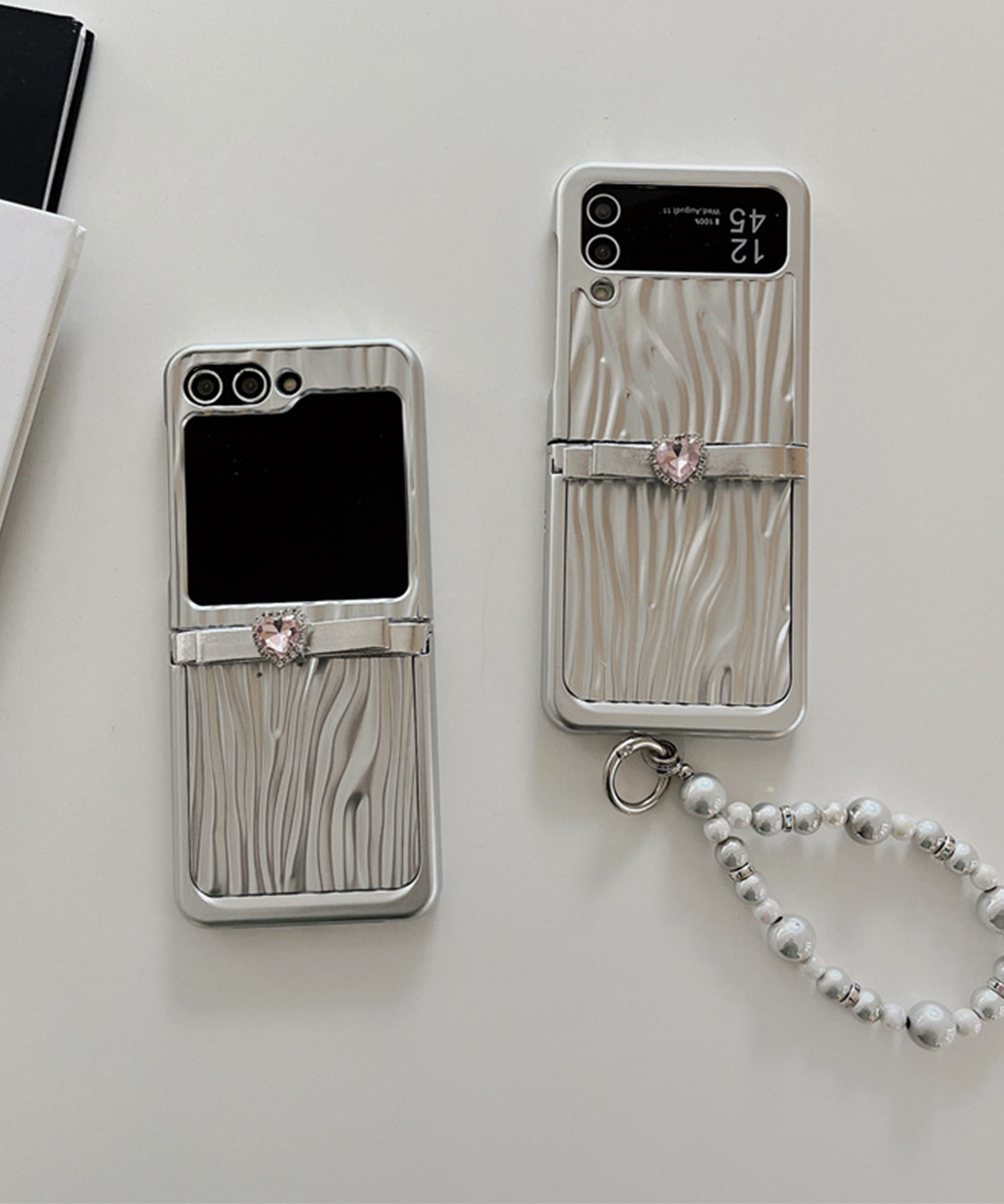 핑크리어카 귀여운 갤럭시 지플립 물결 실버 핑크 하트 보석 리본 스트랩 지플립4 Z플립5 Z플립3 4 지플립4케이스 지플립5케이스 심플 스트랩케이스 핸드폰줄 핸드폰 폰