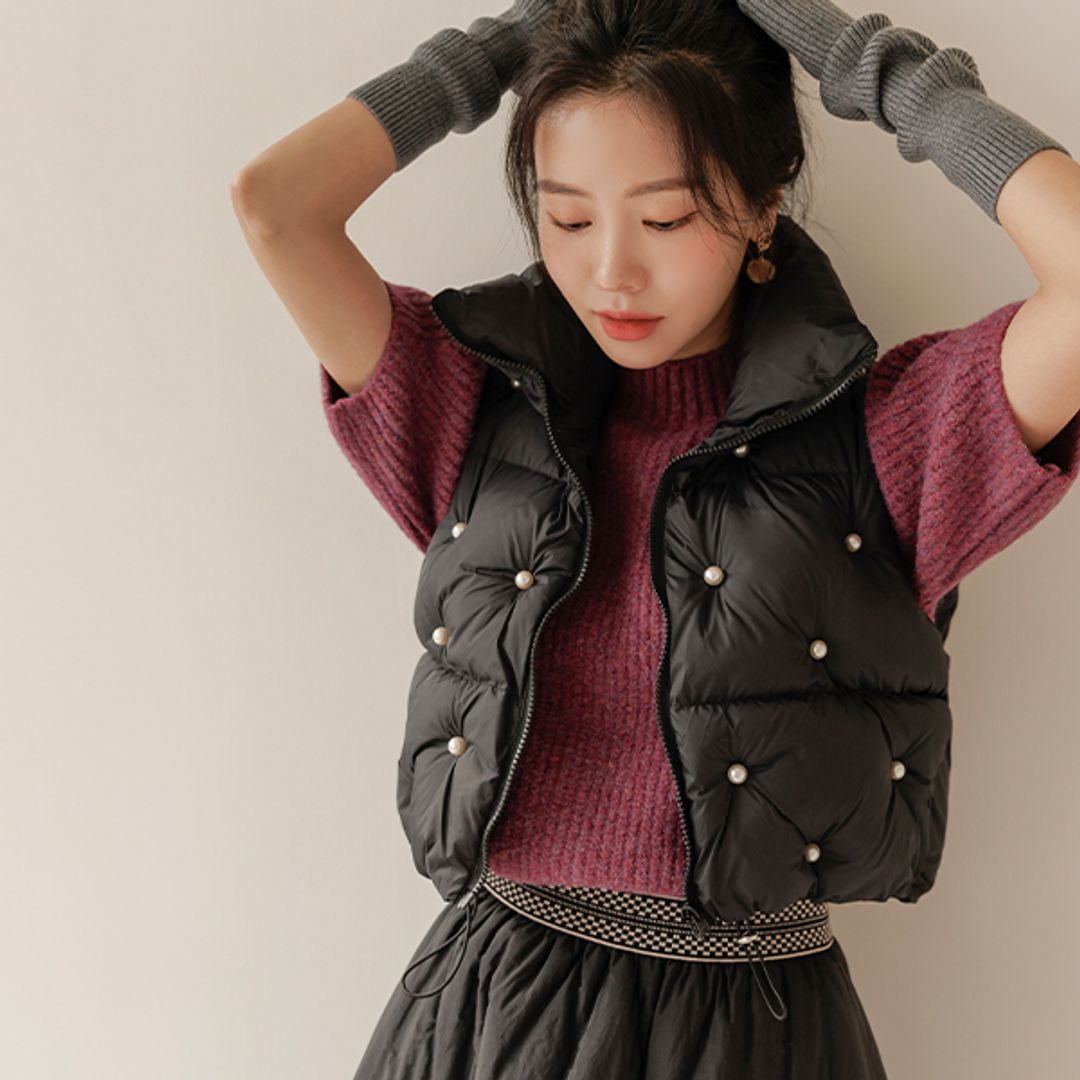 포스티 노바 진주 포인 패딩 조끼