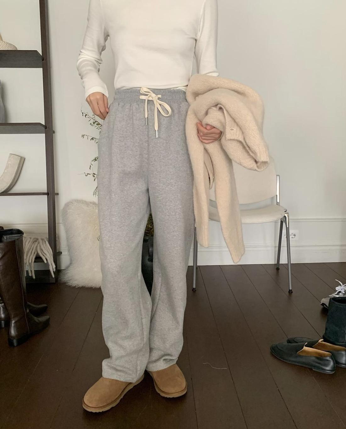 나우어데이즈 크림 당일 / (재진행) jinsim 진심 어뮤즈 양기모 팬츠 코튼 밴딩 일자 바지 (2col)