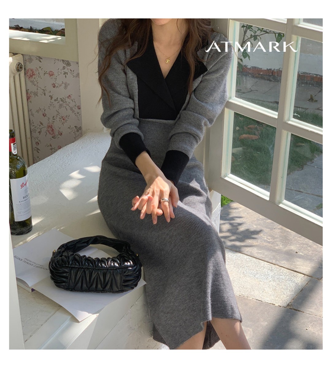 앳마크 ATMARK 오픈카라배색롱원피스_AA39OP019G