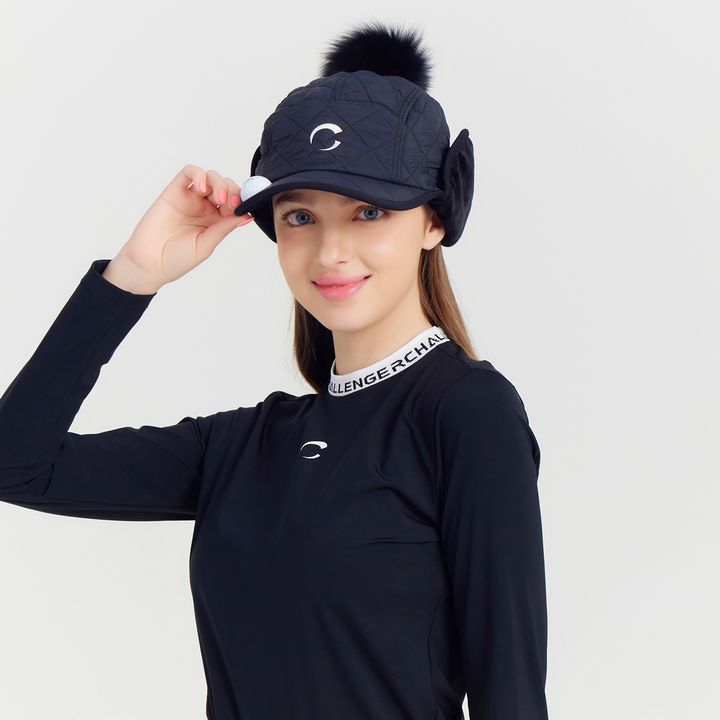 포스티 챌린저 여성 폭스퍼 폼폼 퀼팅 캡 블랙chb4wcp0423bk