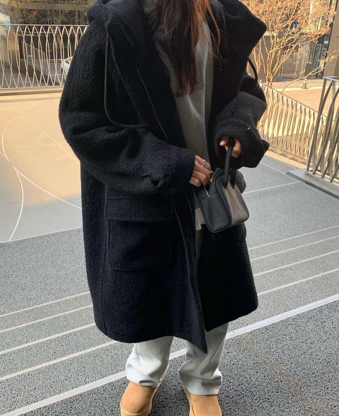 블랙 당일 / BR 루이 코트 알파카 울 후드 포켓 퀄팅안감 싱글 롱 ct (2col)