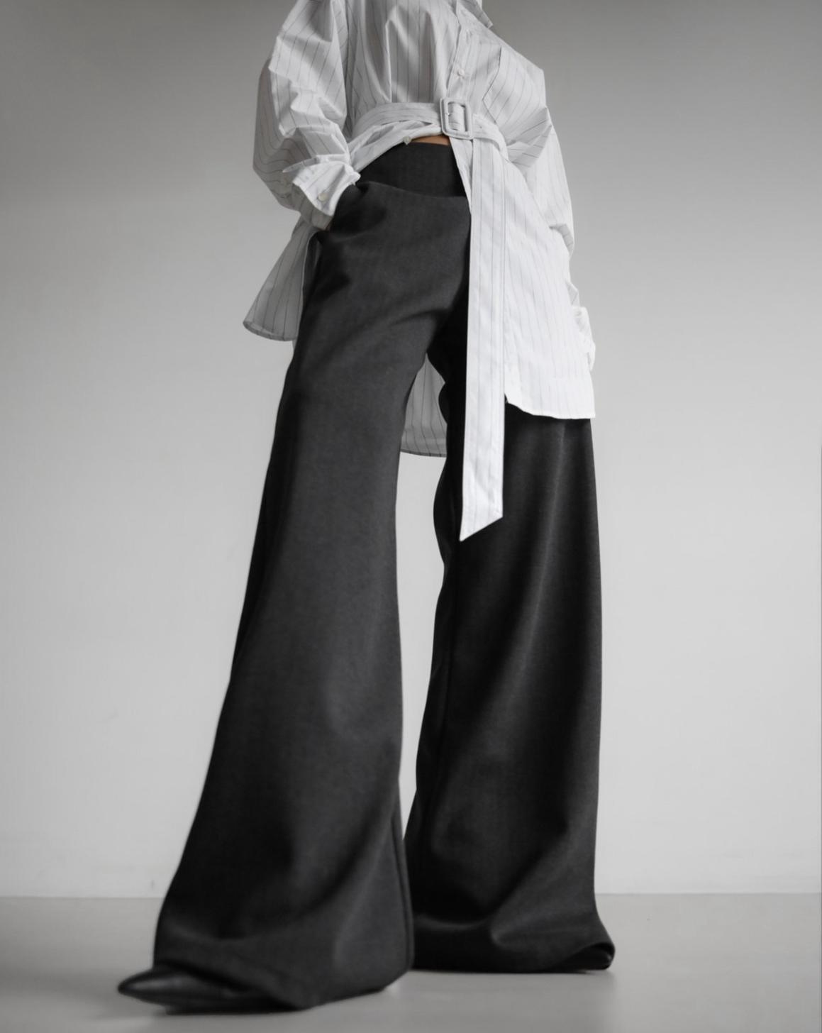 씨엘쇼룸 페이퍼문 헤링본 패브릭 밴딩 와이드 트라우저 4color 23FW
