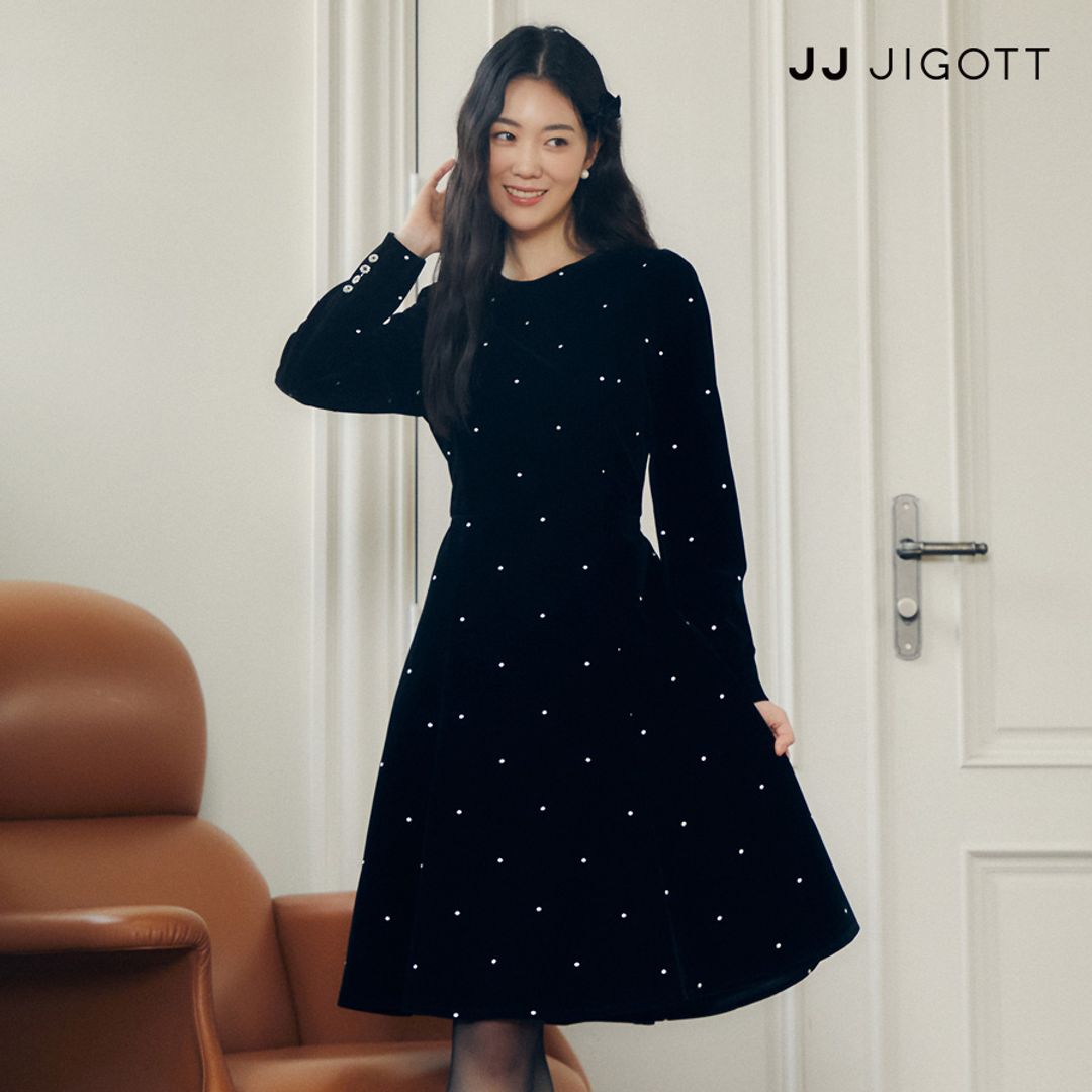 포스티 Jj지고트 도트 자수 벨벳 원피스 Gncp0op50