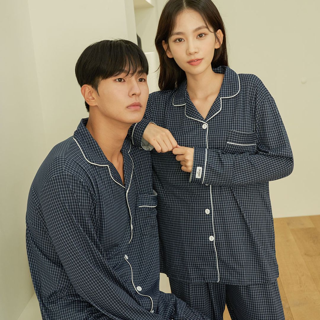 도씨 커플잠옷세트 3check 피치기모 잠옷 파자마 홈웨어 체크잠옷