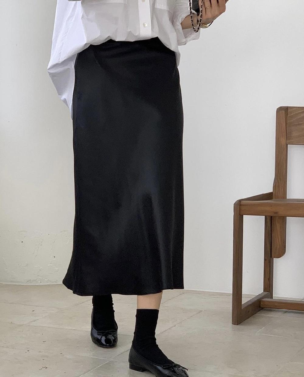 feb11 페브러리 밴드 실크 스커트 H라인 롱 sk (2col)