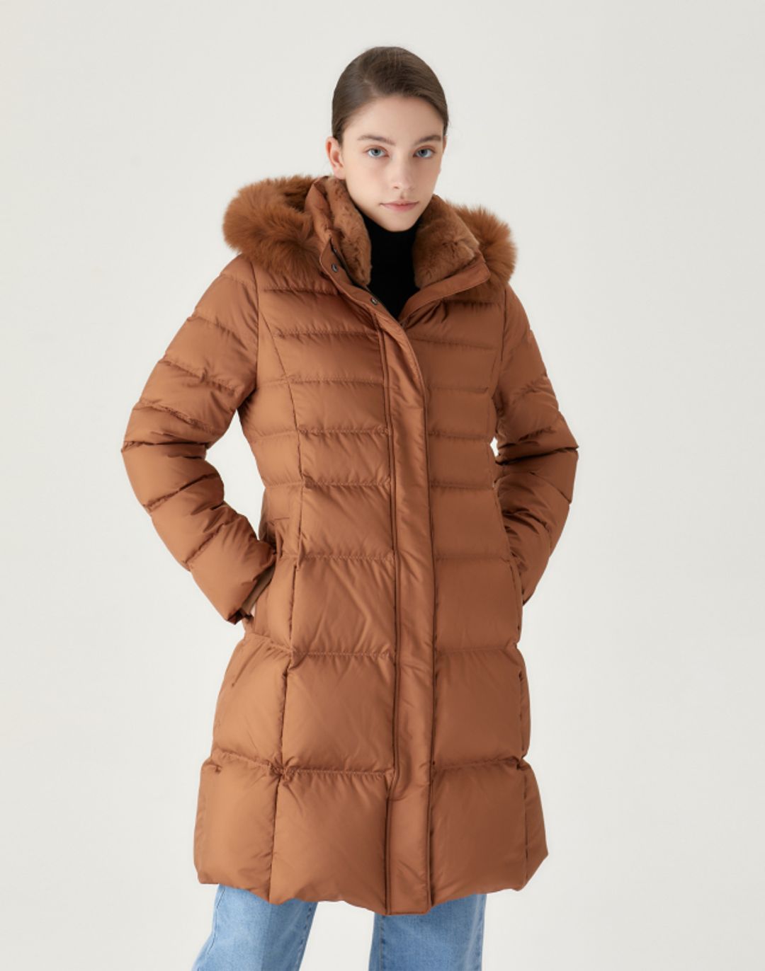 포스티 22fw 닥스 여성 브라운 탈착후드 구스다운 패딩점퍼 Dlju2de05w1