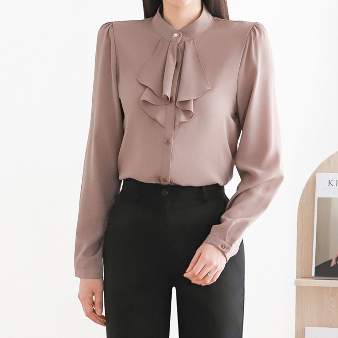 포스티 러플 타이 진주 포인트 블라우스m2302bl053a