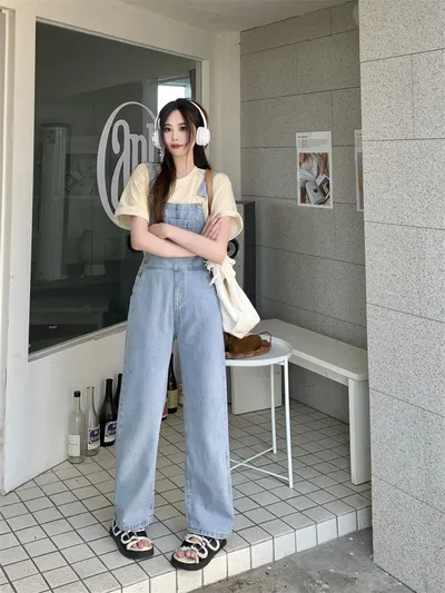 앙또드 당일출고 브로리 여자 멜빵바지 데님 오버롤 하이웨스트 청바지 키큰여자쇼핑몰 앙또드