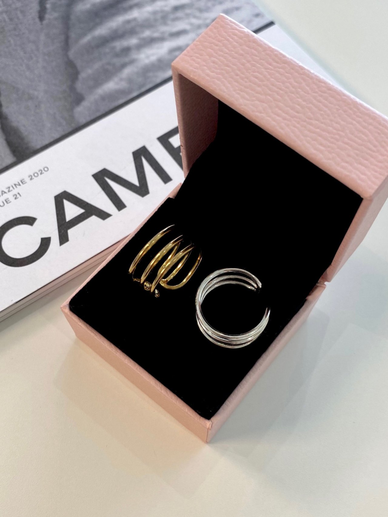 리아르브 실버925 오픈링 세줄 심플 레이어드 반지 2color