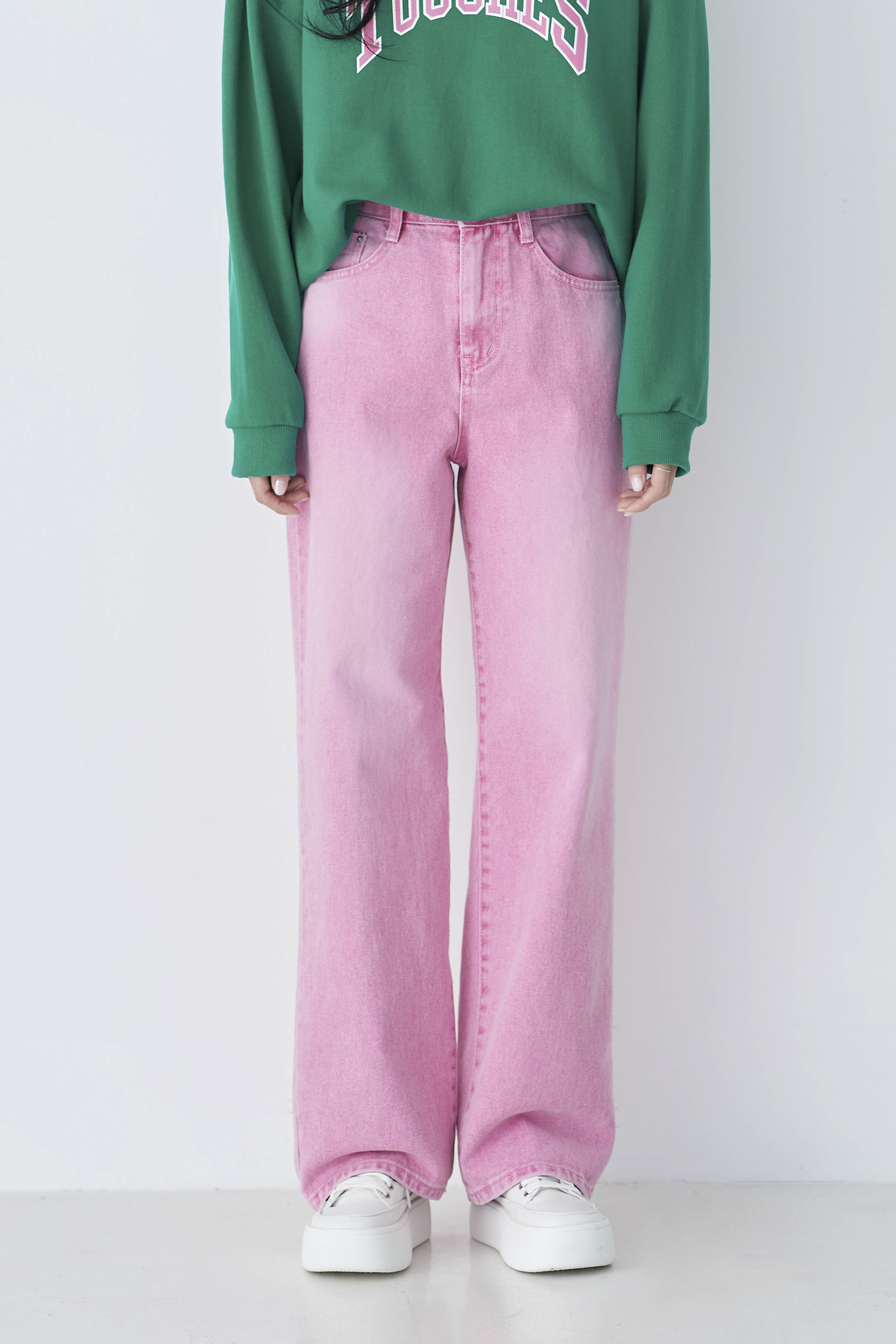 리틀마켓 💗봄신상💗핑크는사랑💗s Xl 하이웨스트 피그먼트 컬러 스트레이트 일자 롱 와이드 팬츠 Pc74b3 바지 청바지 진 워싱 핑크 그린 옐로우 직진 당일 배송