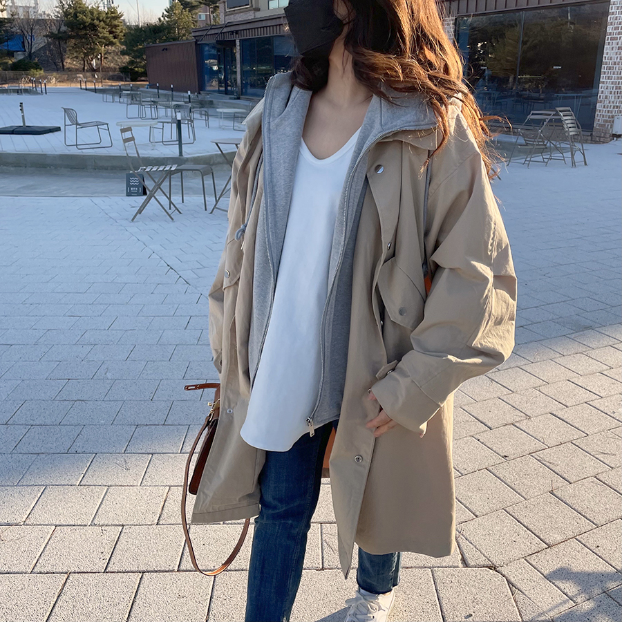 리리모드 인기재입고25 오버핏 후드 레이어드 집업 롱 여성 야상점퍼 자켓 봄 간절기 아우터 야상 88까지