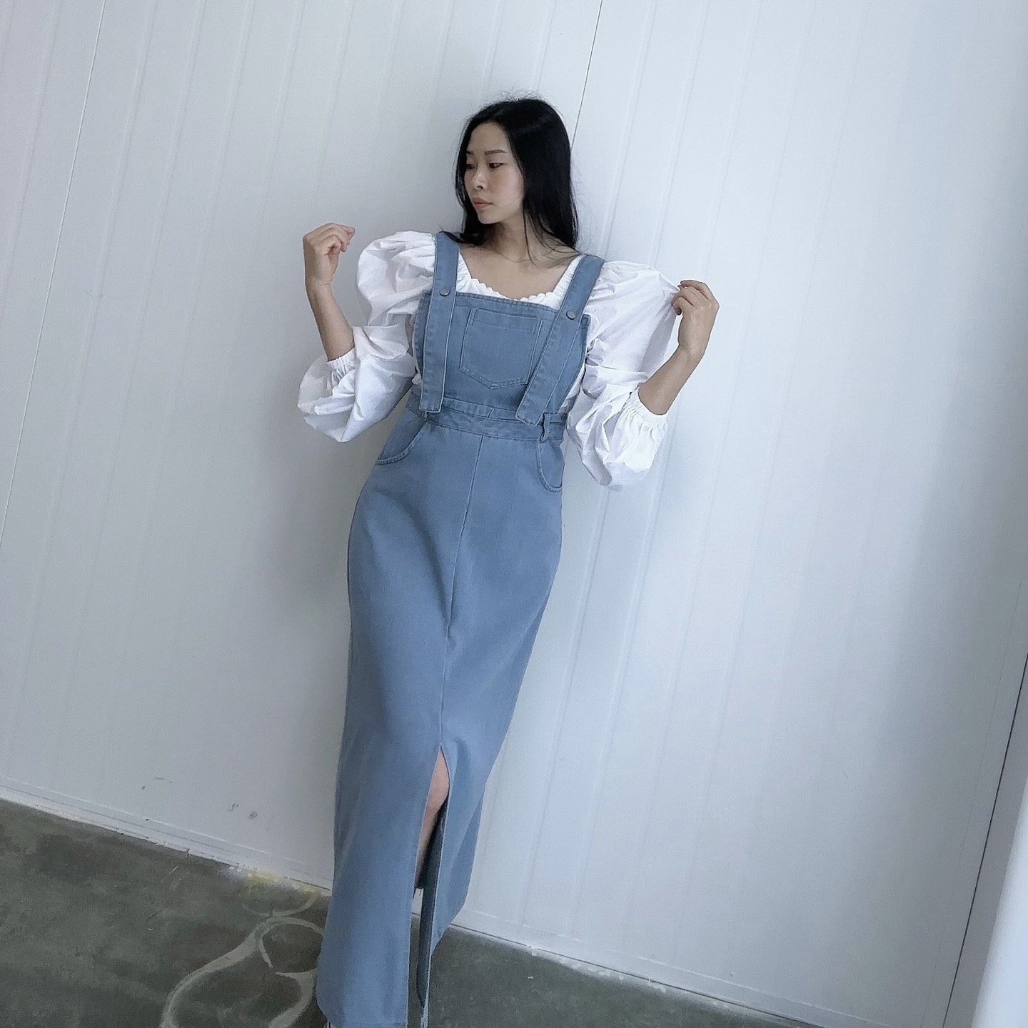 데님 청 멜빵 원피스