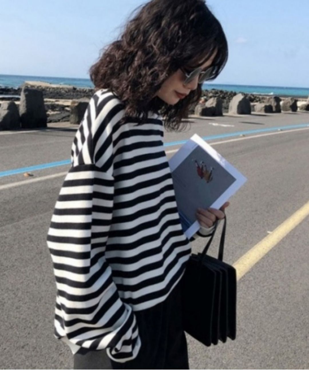 봄 줄무늬티셔츠 단가라 스트라이프 라운드넥 티셔츠