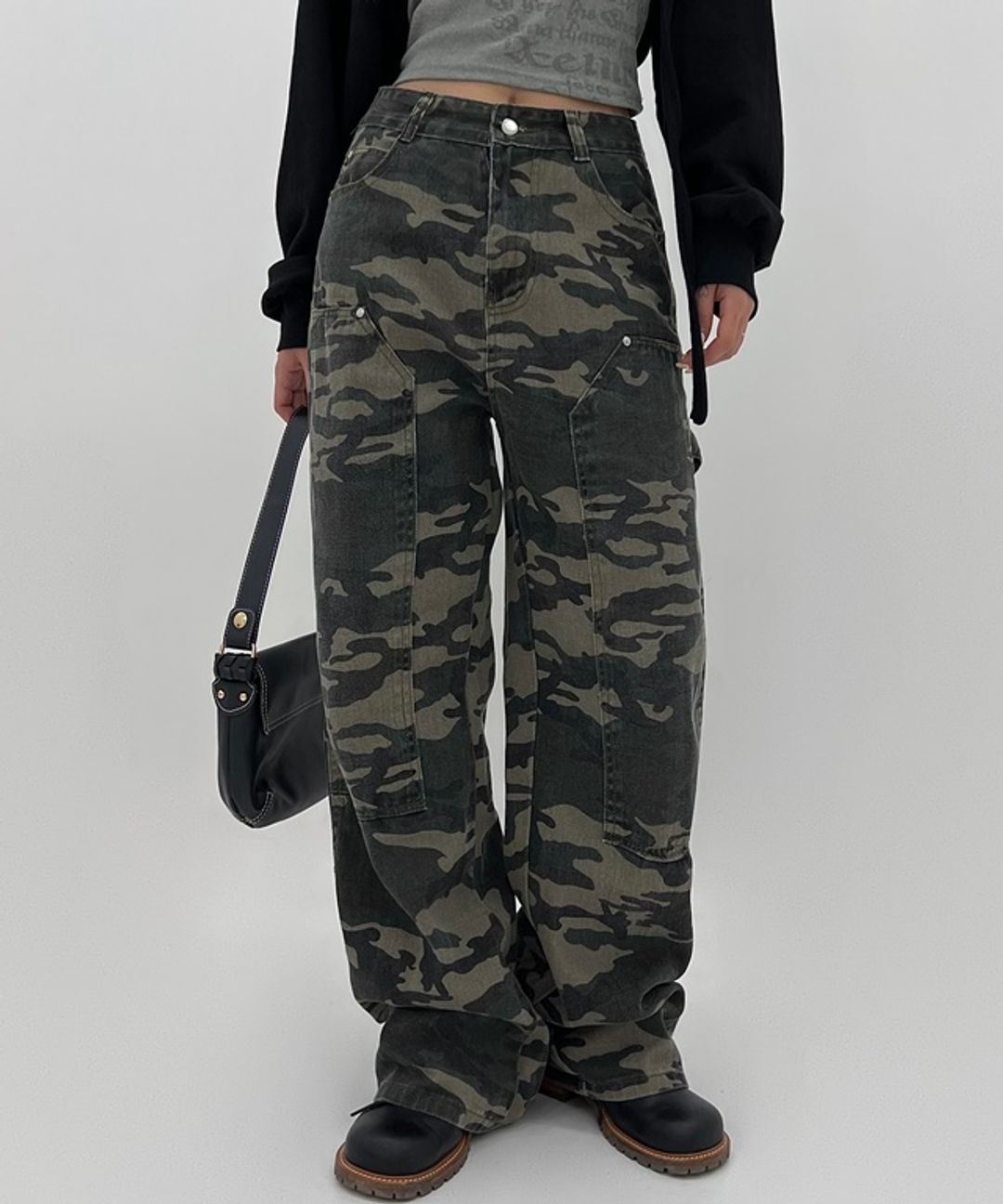 Military Wide Pants 밀리터리 카모 Y2k 빈티지 유니크 카고 세미 와이드 팬츠 와이드팬츠 유니크바지 카모바지