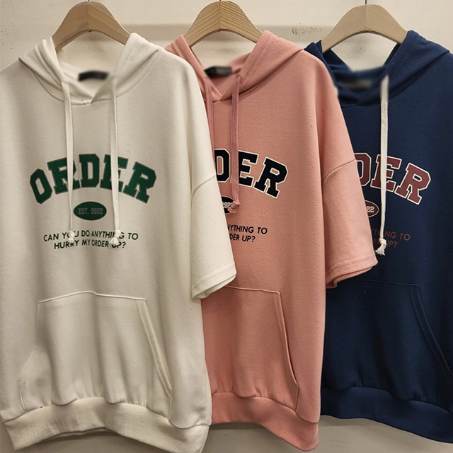 으니샵 3컬러 오더반팔후드티 여성반팔후드티 여자반팔후드티 오더 데일리후드티 반팔후드티셔츠 후드반팔티셔츠 중고등학생 학생후드티셔츠 학생반팔후드티 영문후드티 여름후드티 여름