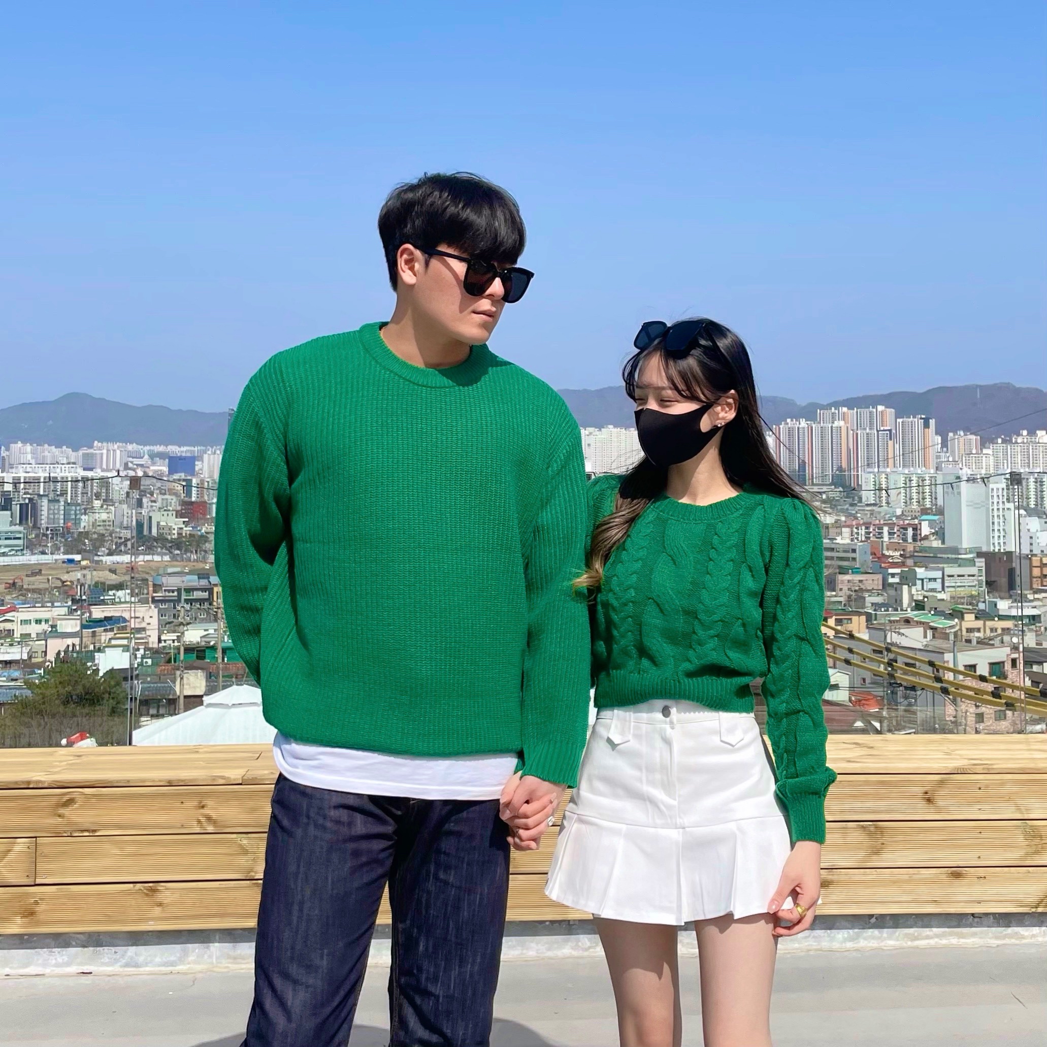 비바블 6컬러세트가능 커플룩 크롭 펴프 니트 꽈배기 하찌 밴딩 Y2k 플리츠 미니 스커트 세트 투피스 남녀공용 커플 데이트룩