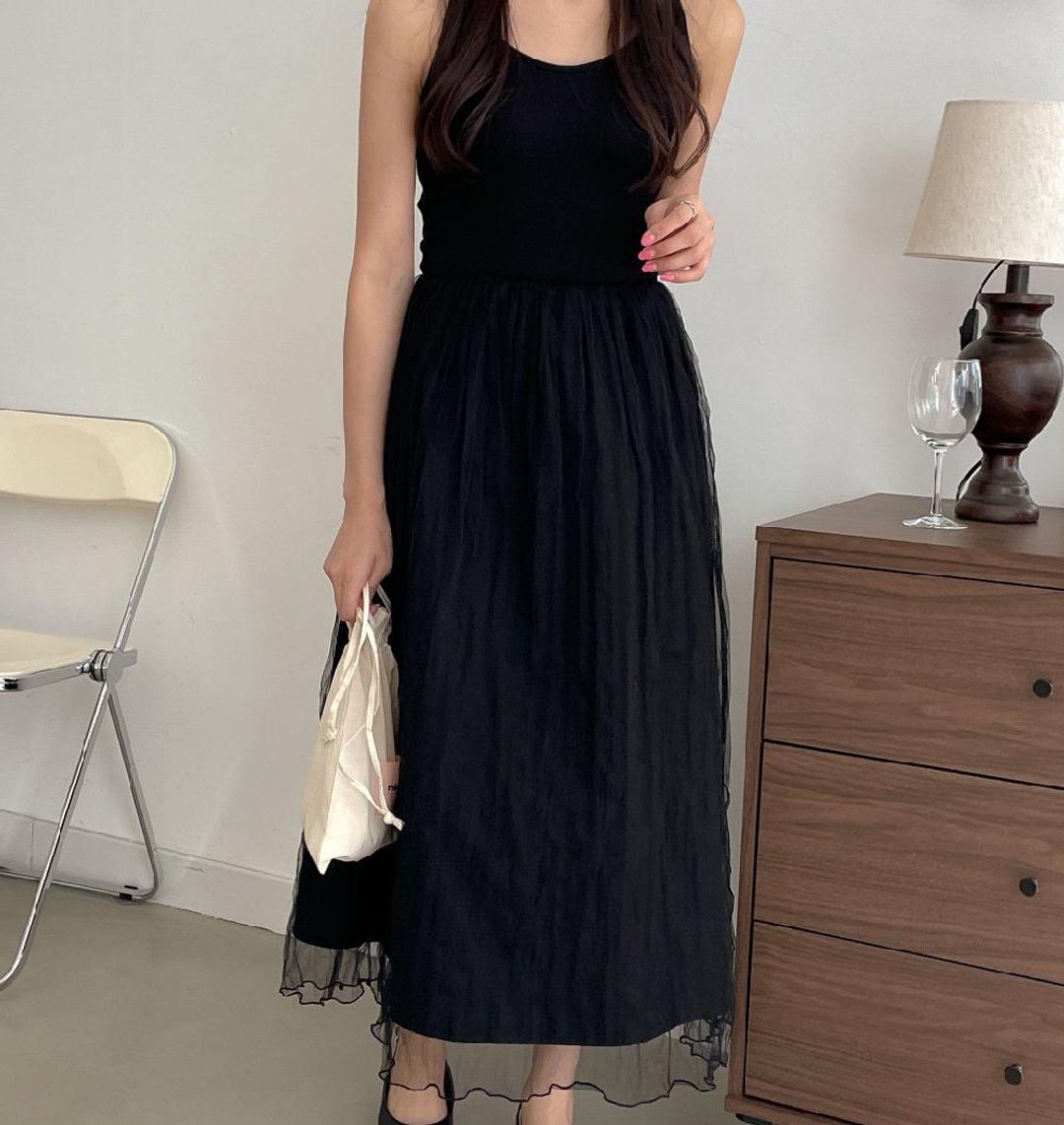 레이어드 나시 원피스 샤스커트 레이스 데이트룩