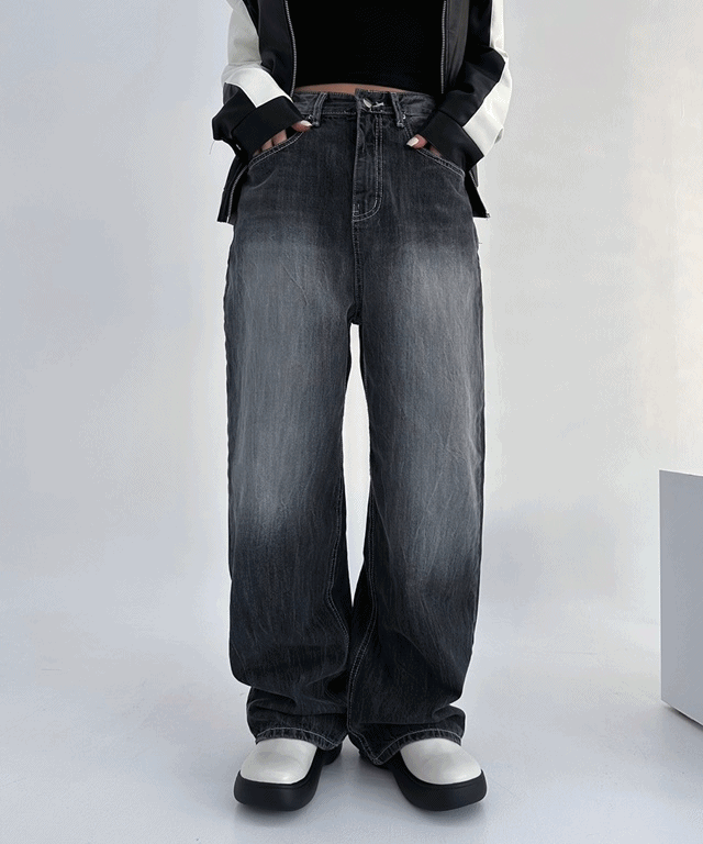 (3size) siwa washing J black denim pants / 시와 샌드 워싱 흑청 y2k 빈티지 유니크 데님 와이드 팬츠 바지 청바지 흑청바지 흑청데님 워싱팬츠