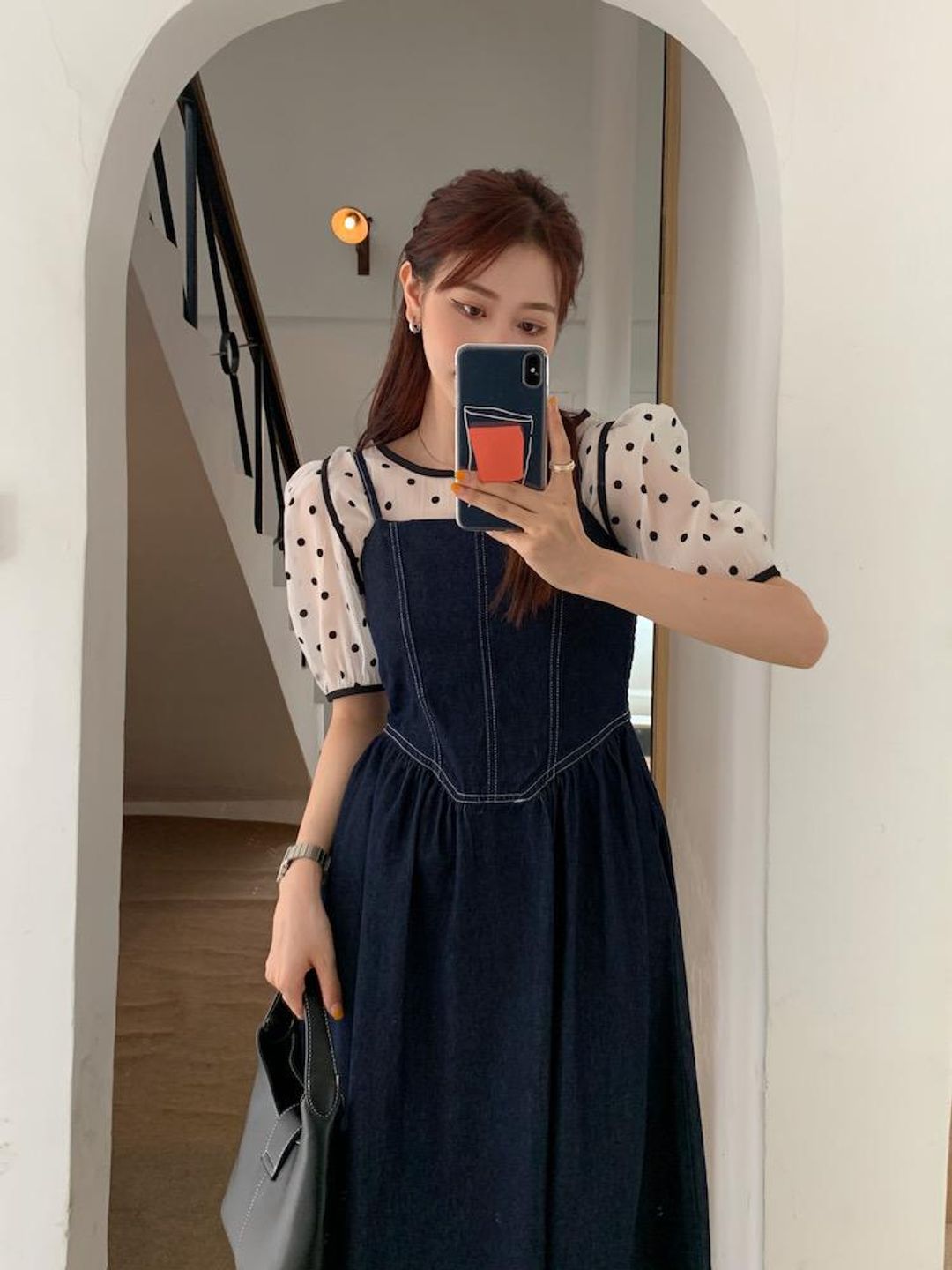 썸머 데님 청 민소매 롱 뷔스티에 원피스