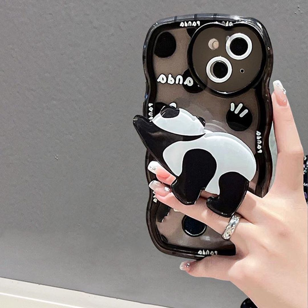 당일발송 그립톡증정🐼 아이폰 블랙도트 팬더 판다 물결 범퍼 카메라보호 풀커버 케이스