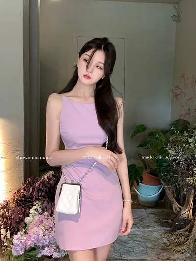 르뚜앙 당일출고 마자 봄 여름 나시 레이어드 하객원피스 그린 핑크 연보라 키작녀 새틴 미니 원피스 르뚜앙