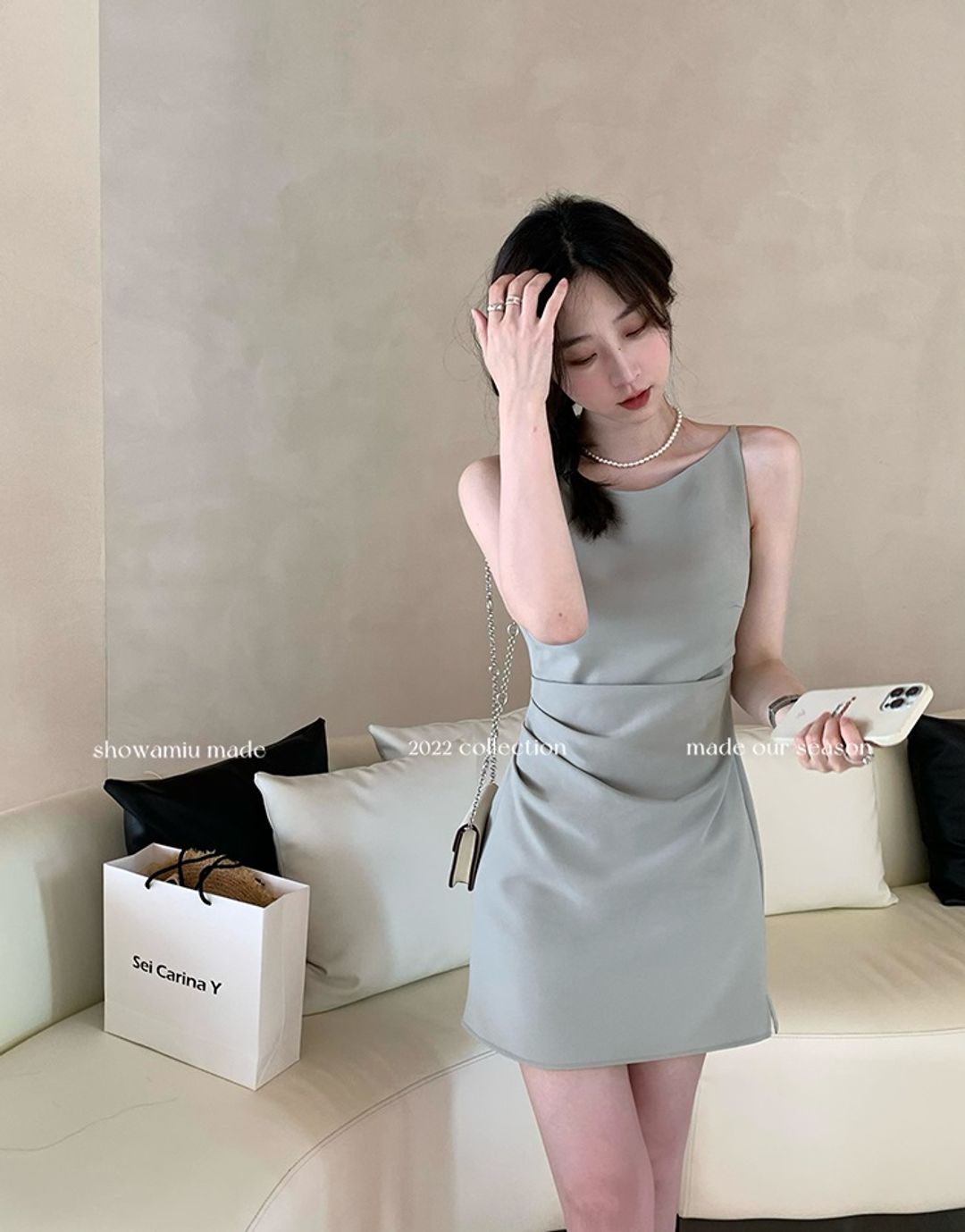 당일출고 마자 봄 여름 나시 레이어드 하객원피스 그린 핑크 연보라 키작녀 새틴 미니 원피스 르뚜앙