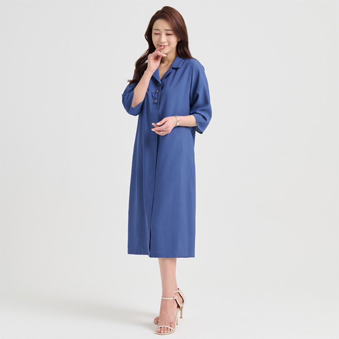 포스티 이헌영 오픈칼라 볼륨슬리브 롱원피스 23bs1021o3