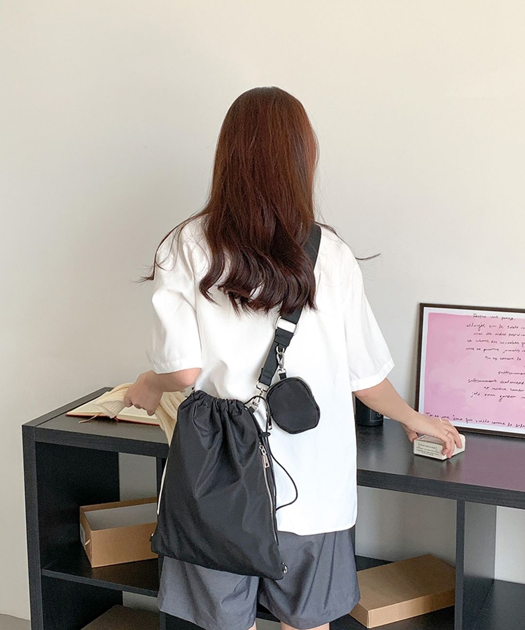 나일론 포켓 참 스퀘어 복조리 캐주얼 투웨이 백팩 숄더 크로스백 가방