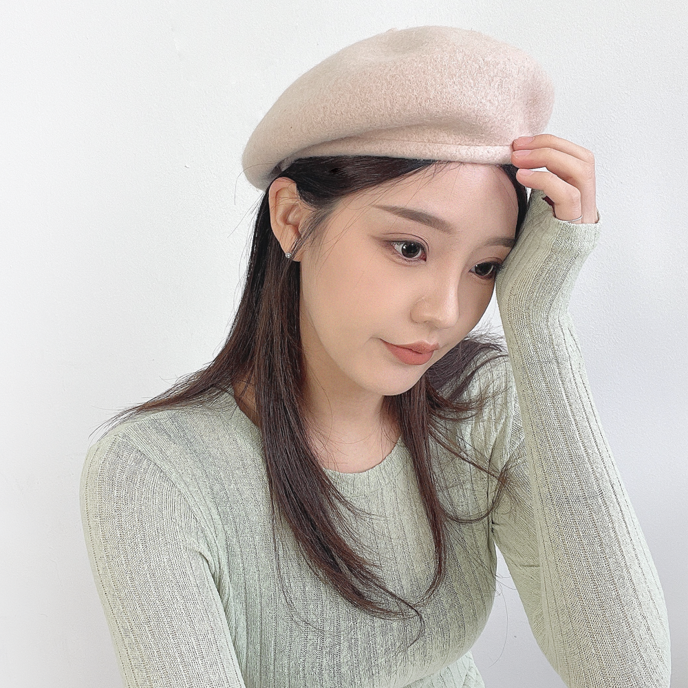 [3col] 클로디아 스토퍼 무지 울 꼭지 여성 베레모