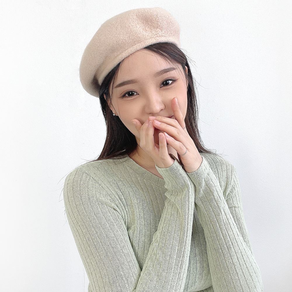 [3col] 클로디아 스토퍼 무지 울 꼭지 여성 베레모