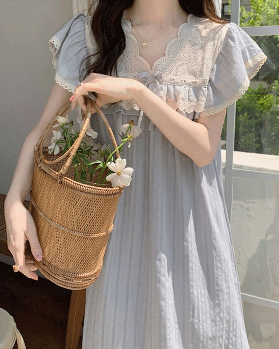 라라벨 원피스 파자마 홈웨어 프릴 여름파자마 반팔파자마 여름잠옷 여름홈웨어 예쁜파자마 예쁜잠옷 면잠옷 코튼파자마 레이스