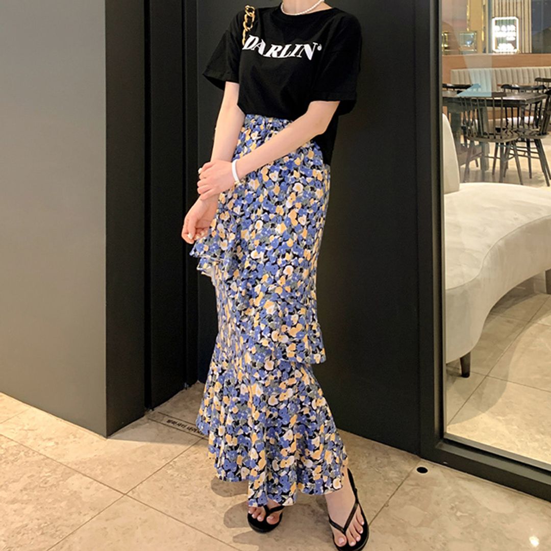 2컬러 하이웨스트 롱스커트 밴딩 셔링 프릴 언발 트임 캉캉 여행 플라워 실크 임산부 임부복 편한 빅사이즈 도트 무지 배색 체크 롱치마 데님 머메이드 스판 리본 스트링 트킨 스커트