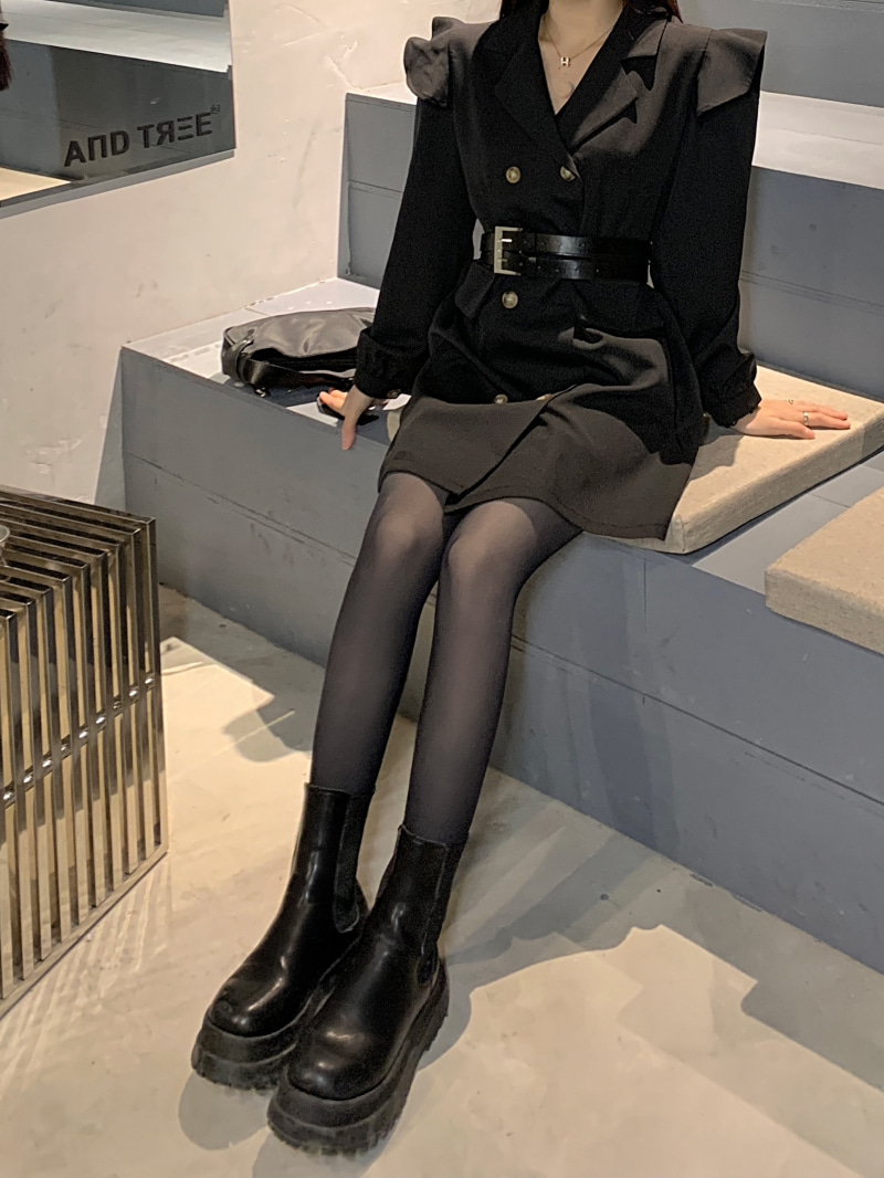 하프닌 벨트set 쥬니 프렌치 블랙 벨트 골드 버튼 배색 프릴 벌룬 소매 오피스룩 하객룩 데이트룩 페미닌 가을 가을하객룩 가을원피스 미니 원피스