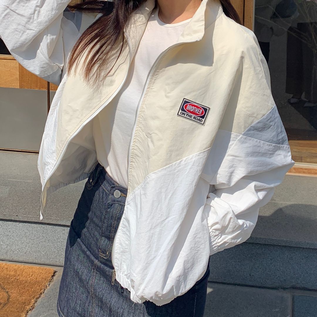 파스텔 배색 바스락점퍼 러닝 바람막이 오버핏 점퍼 3col