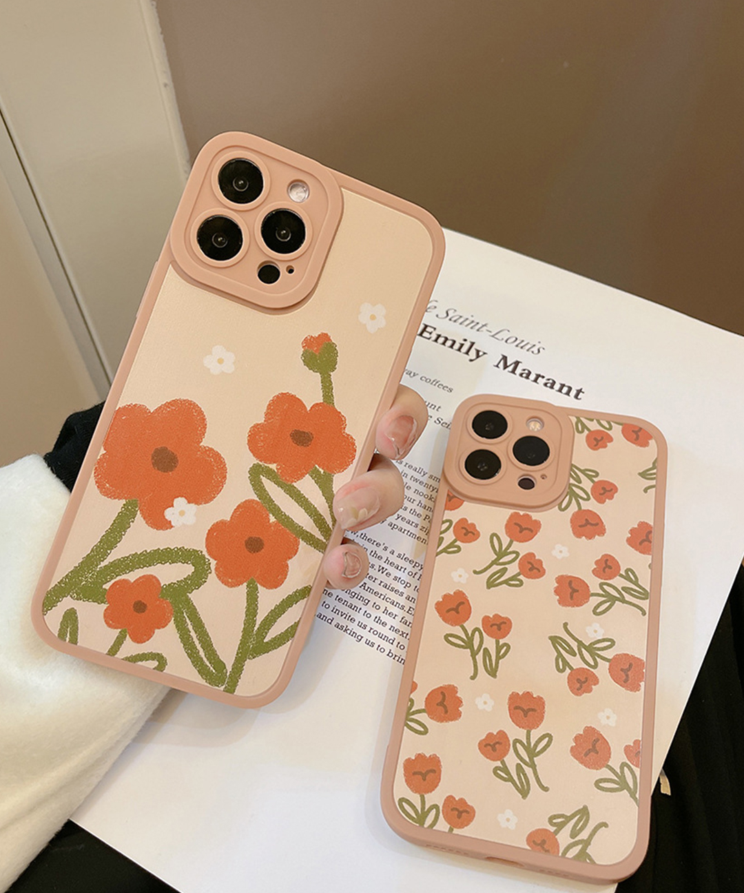 핑크리어카 오렌지 플라워 아이폰 풀커버 실리콘 젤리 봄 꽃 친구 우정 선물 커플 유니크 심플 핸드폰 휴대폰 애플 폰 케이스 아이폰케이스 X 11 프로 12 미니 13 14