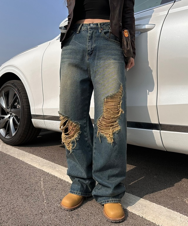 워무드마인 (3size) J01 vintage denim pants / 빈티지 헤짐 디스트로이드 구제 y2k 워싱 유니크 와이드 데님 팬츠 바지 빈티지바지 찢청 ...