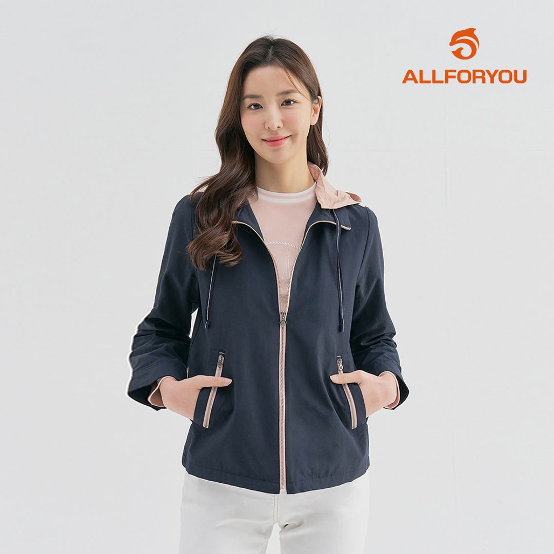 포스티 올포유 모델착장 23ss 여성 배색 후드 포인트 단기장 사파리 점퍼 Alfrm2156 915g